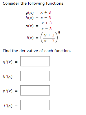 Solved Consider the following functions. g(x) = x + 3 h(x) = | Chegg.com