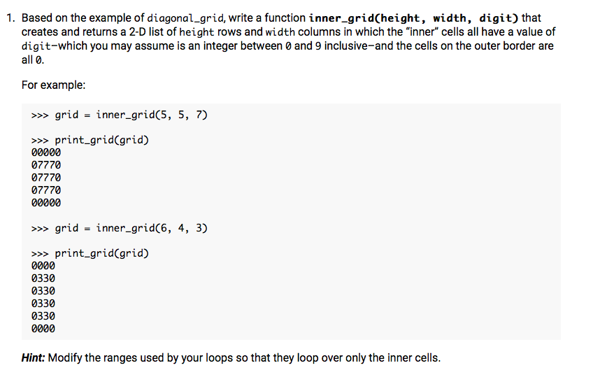 Solved 1. Based on the example of diagonal_grid, write a | Chegg.com