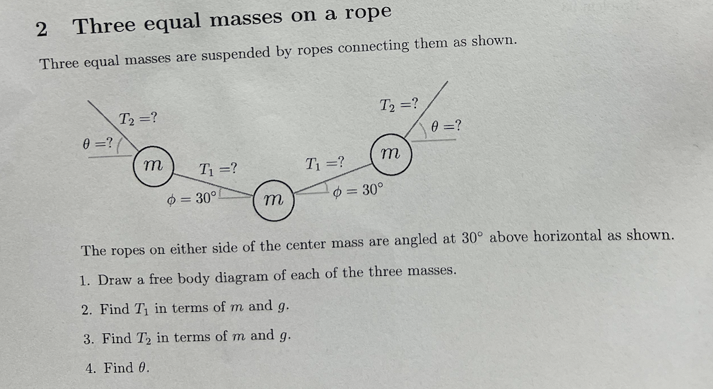 Solved 2 Three equal masses on a rope Three equal masses are | Chegg.com
