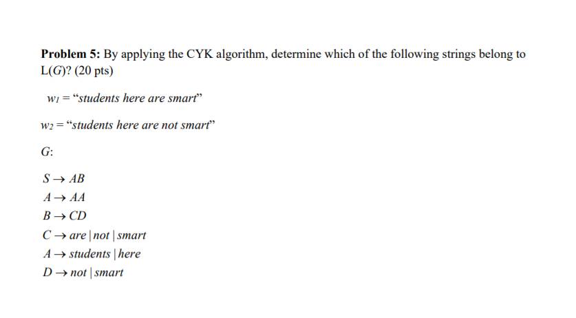 Solved Problem 5: By applying the CYK algorithm, determine | Chegg.com