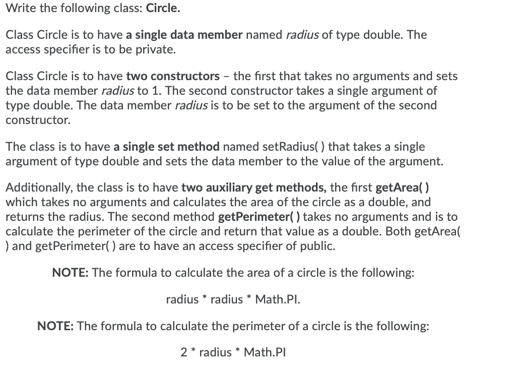 Solved Write the following class: Circle. Class Circle is to | Chegg.com