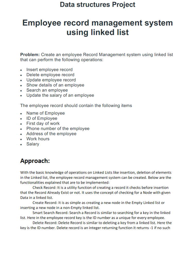 Solved Employee record management system using linked list | Chegg.com
