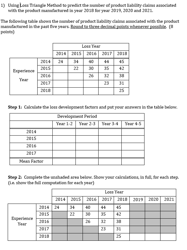 1) Using Loss Triangle Method to predict the number | Chegg.com