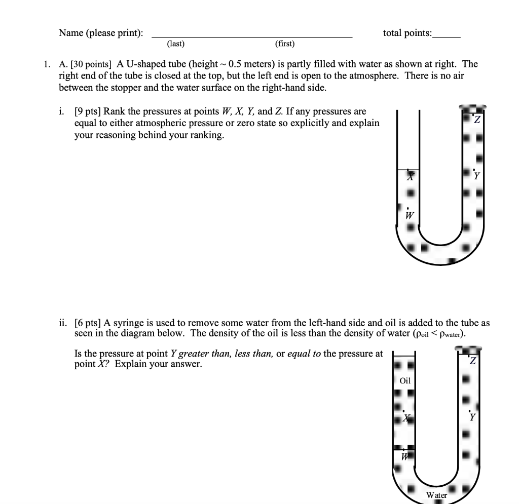 Solved Name (please print): total points: (last) (first) 1. | Chegg.com
