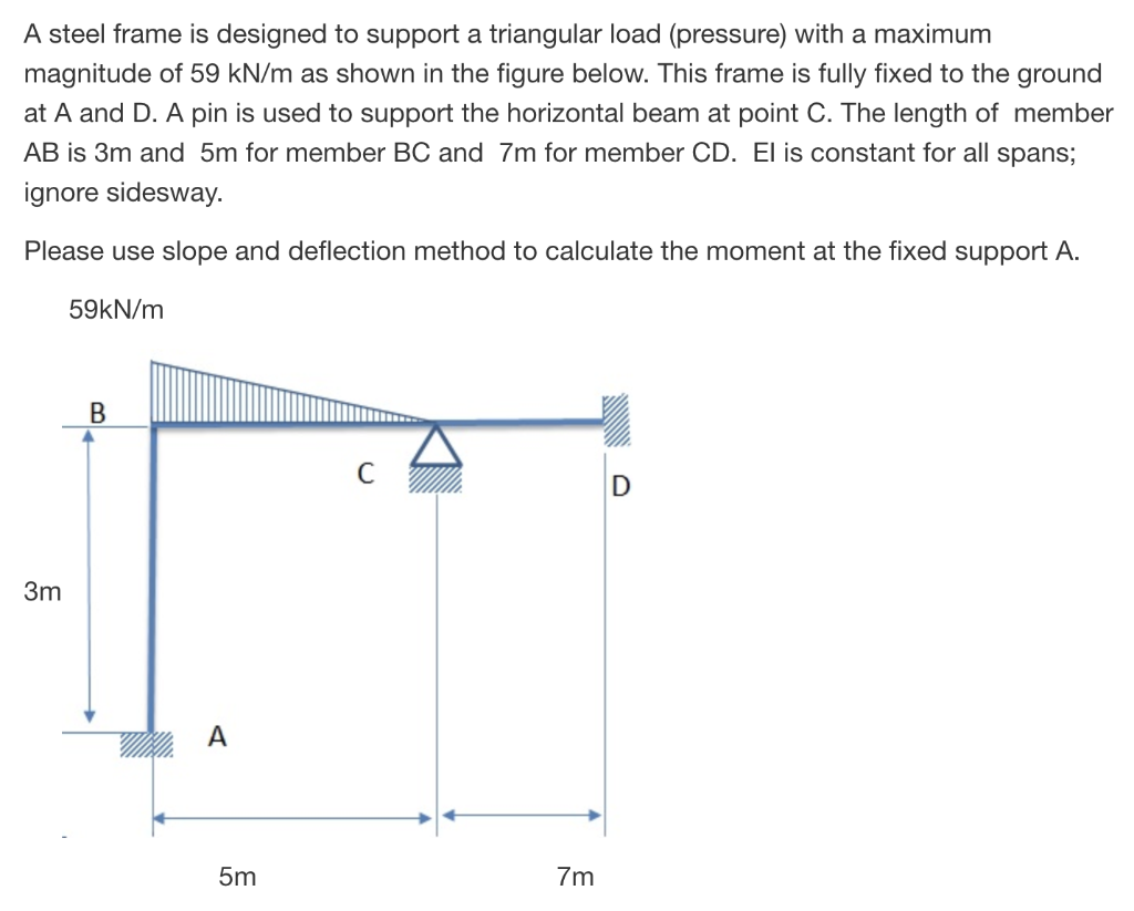 Solved A steel frame is designed to support a triangular | Chegg.com