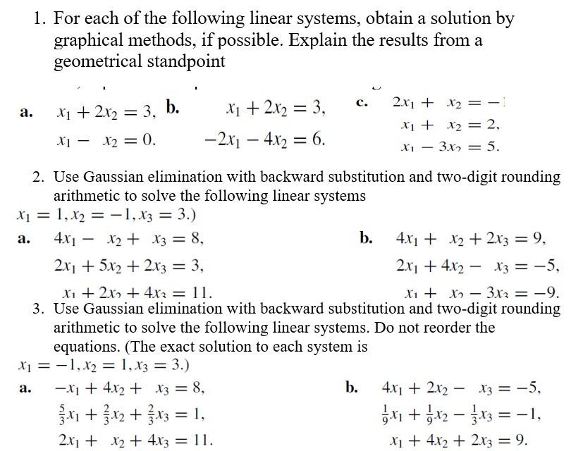 Solved For each of the following linear systems, obtain a | Chegg.com