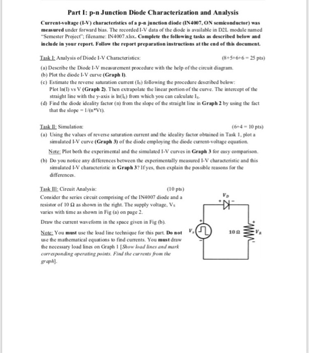 Solved Part I: p-n Junction Diode Characterization and | Chegg.com