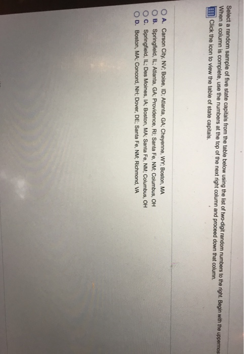 Solved Select a random sample of five state capitals from | Chegg.com