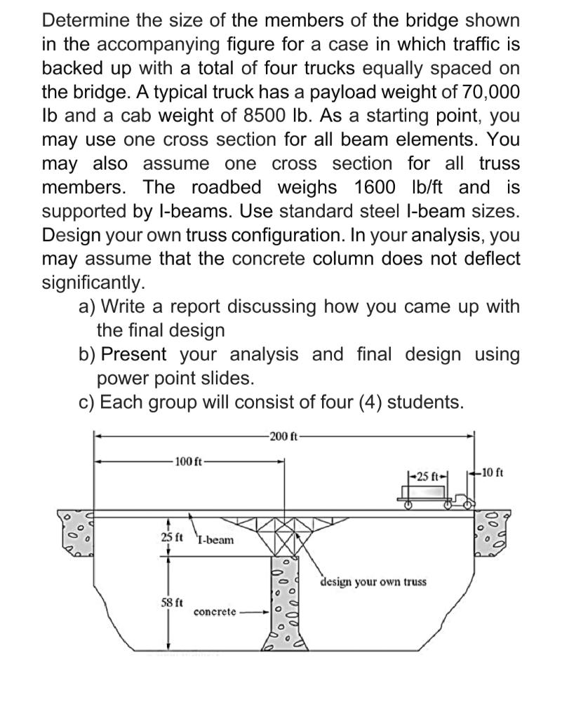 Determine the size of the members of the bridge shown | Chegg.com