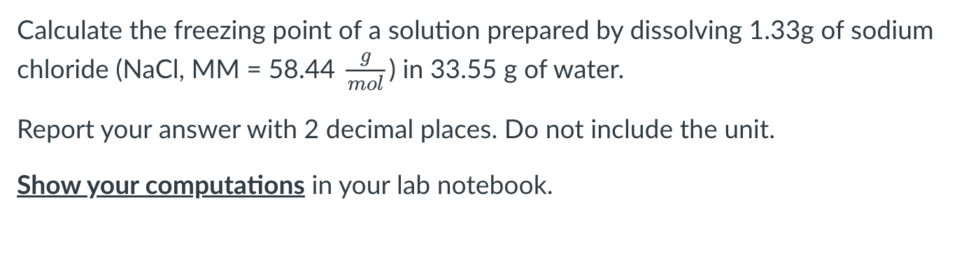 Solved Calculate the freezing point of a solution prepared | Chegg.com