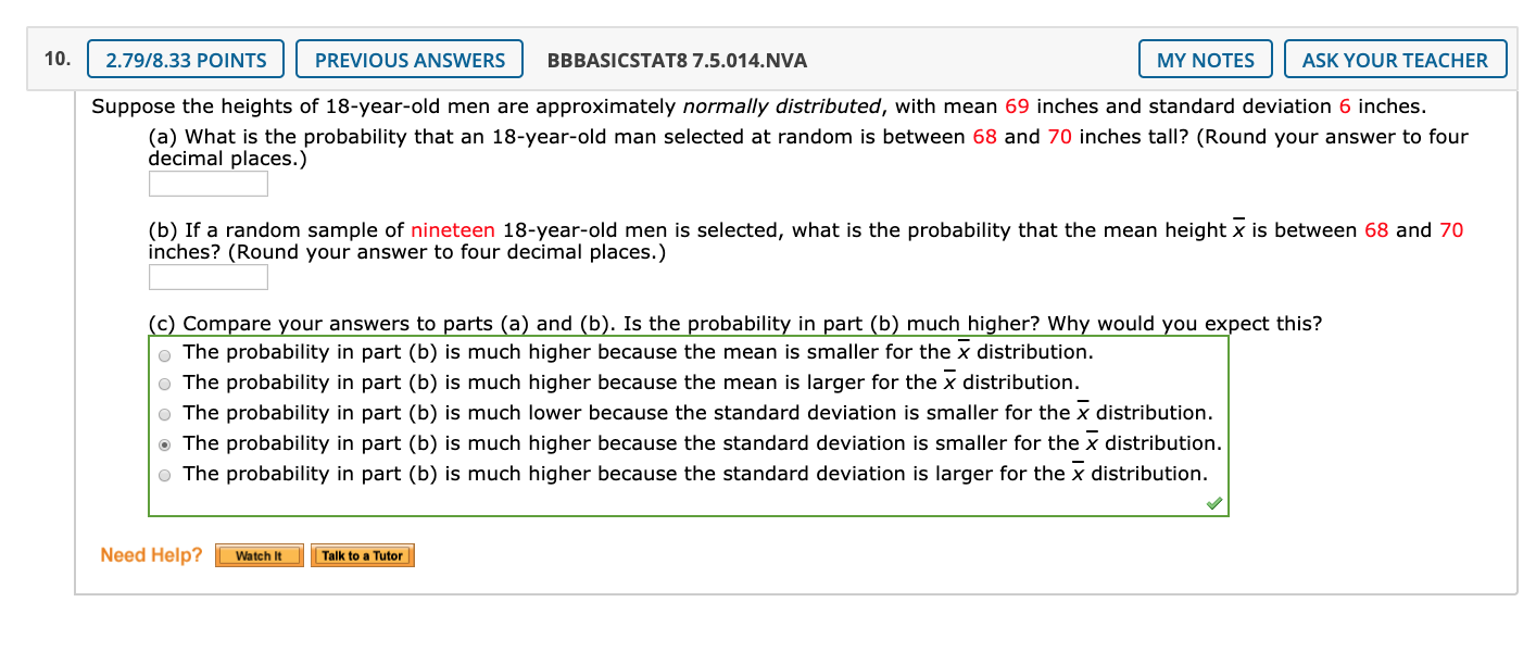 Solved 10. 2.79/8.33 POINTS || PREVIOUS ANSWERS BBBASICSTAT8 | Chegg.com