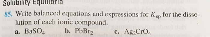 Solved Write balanced equations and expressions for K_sp for | Chegg.com