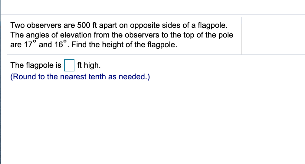 Solved Two observers are 500 ft apart on opposite sides of a | Chegg.com