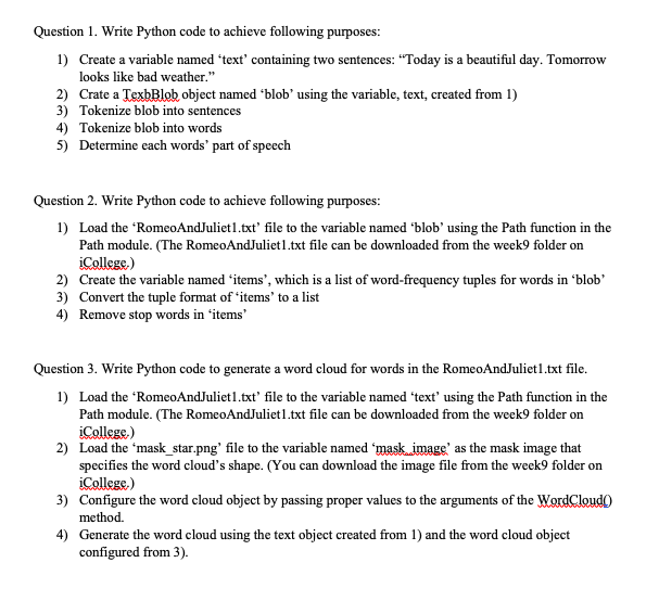 Solved Question 1 Write Python Code To Achieve Following