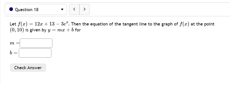 Solved Let f(x)=12x+13−3ex. Then the equation of the tangent | Chegg.com