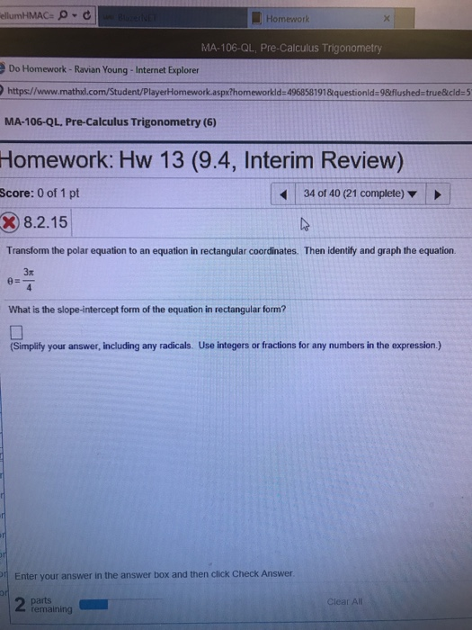 Solved Homework MA-106-QL, Pre-Calculus Trigonometry Do | Chegg.com
