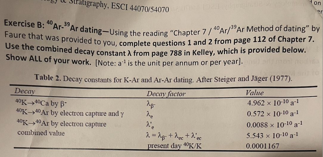 Solved Exercise B: 40 Ar- 39 Ar dating-Using the reading | Chegg.com