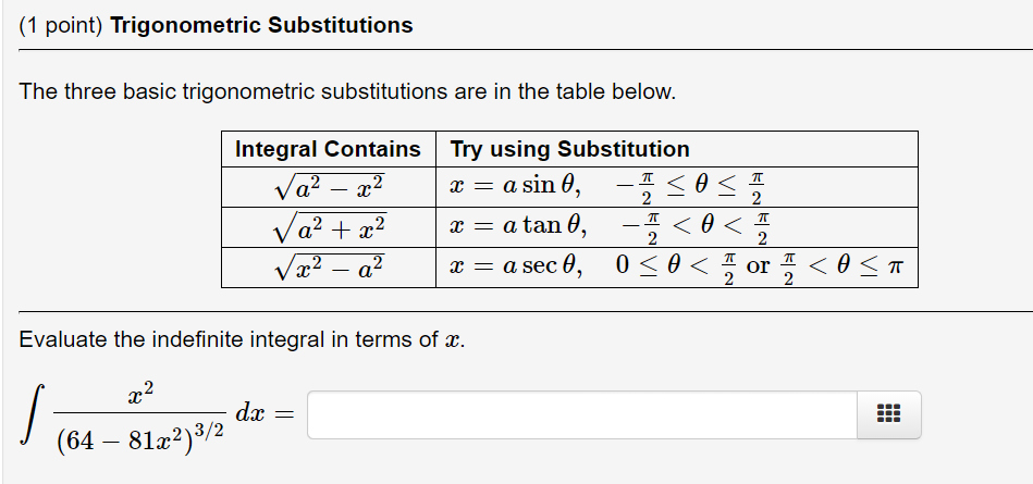 Solved 1 Point Trigonometric Substitutions The Three Basic