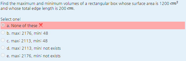 Solved Find the maximum and minimum volumes of a rectangular | Chegg.com