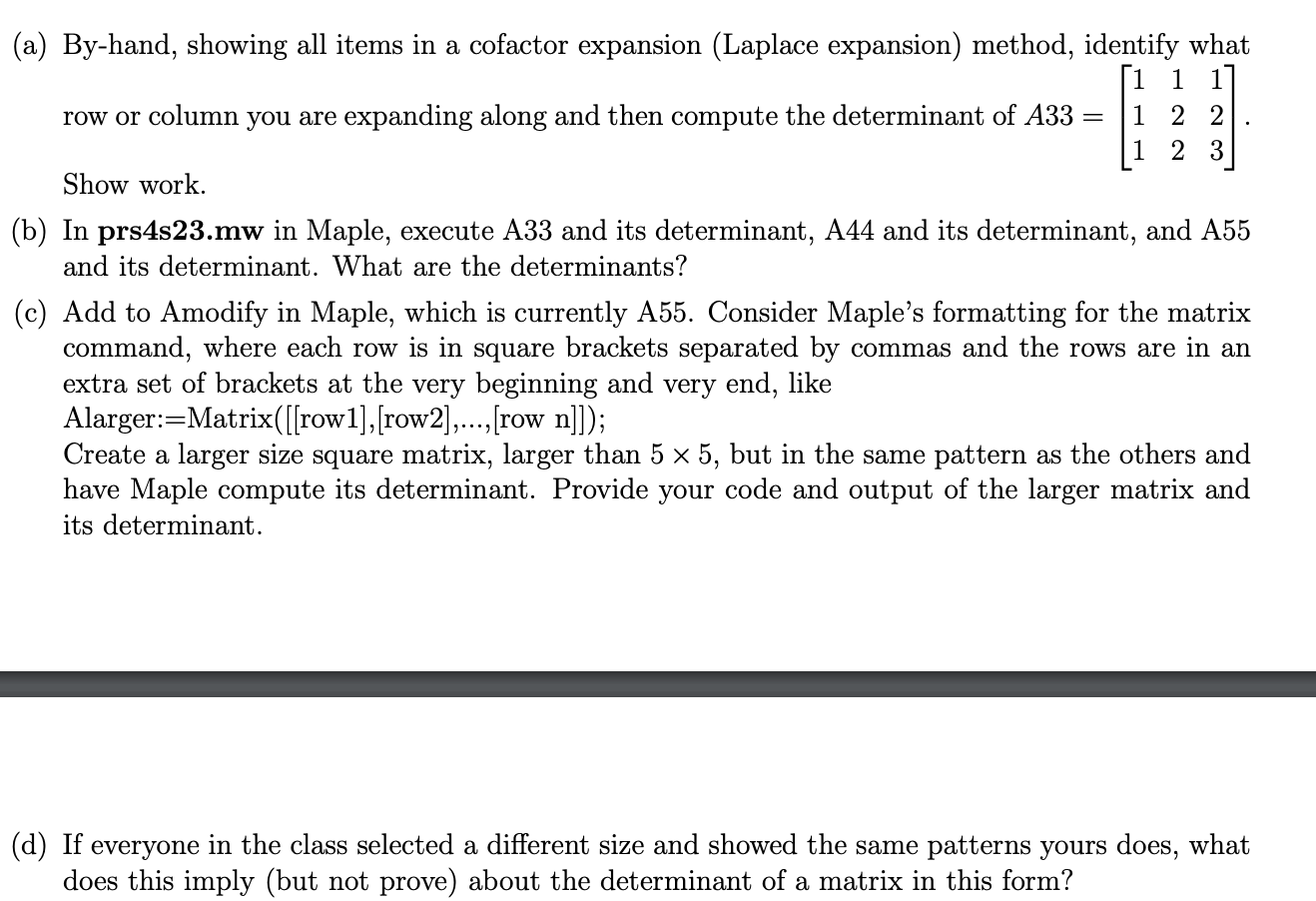 Solved (a) By-hand, showing all items in a cofactor | Chegg.com