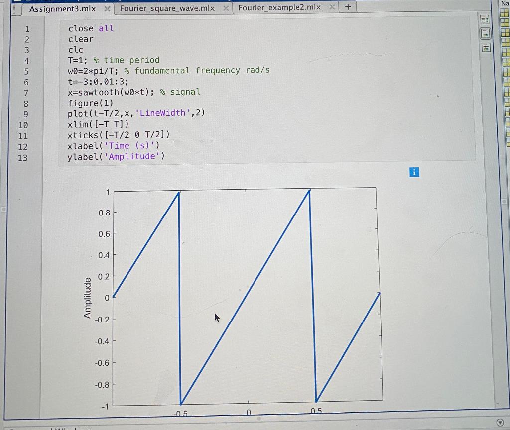 Solved + Assignment3.mlx X Fourier_square_wave.mlx x | Chegg.com