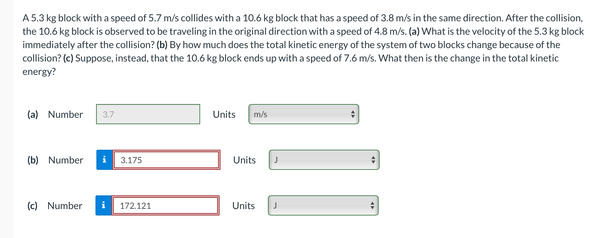 Solved A 5.3kg ﻿block with a speed of 5.7ms ﻿collides with a | Chegg.com
