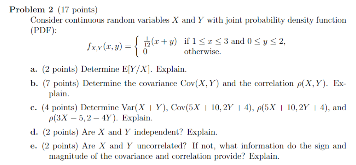 Solved Problem 2 (17 points) Consider continuous random | Chegg.com