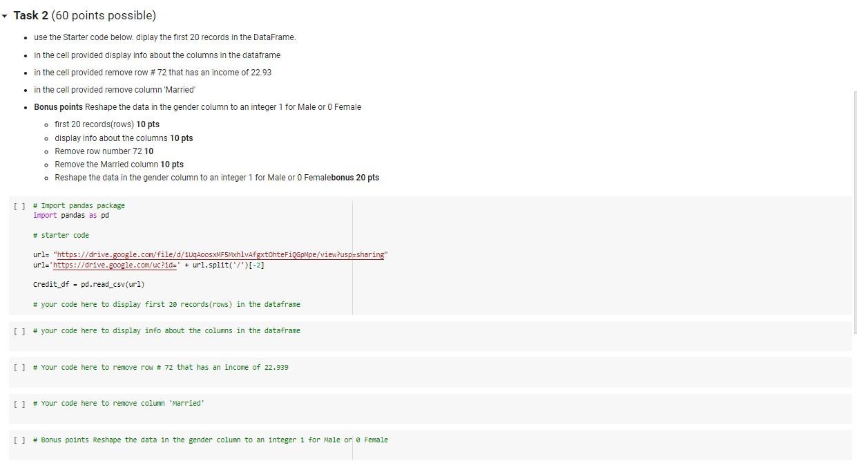 Solved Task 2 ( 60 points possible) - use the Starter code | Chegg.com Solved Task 2 ( 60 points possible) - use the Starter code | Chegg.com