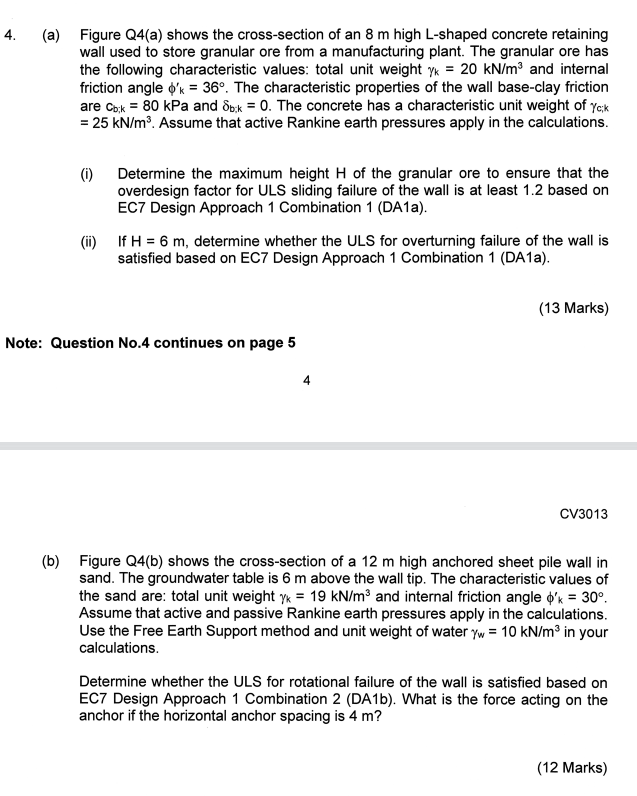 Solved 4. (a) Figure Q4(a) shows the cross-section of an 8 m | Chegg.com