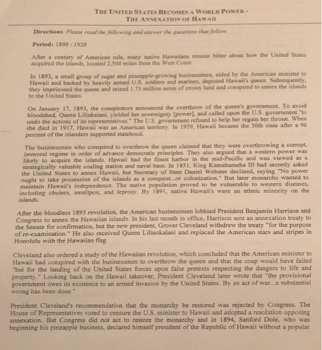 THE UNITED STATES BECoMES A WORLD PowER THE ANNE | Chegg.com