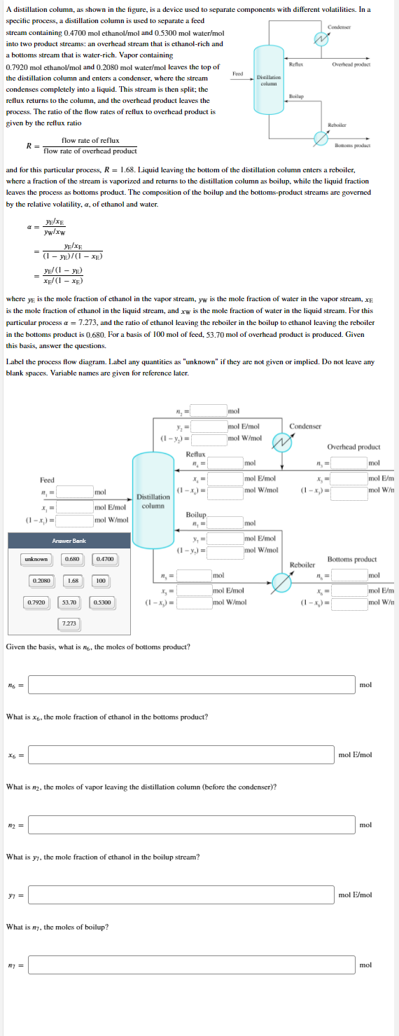 Solved Feed A distillation column, as shown in the figure, | Chegg.com