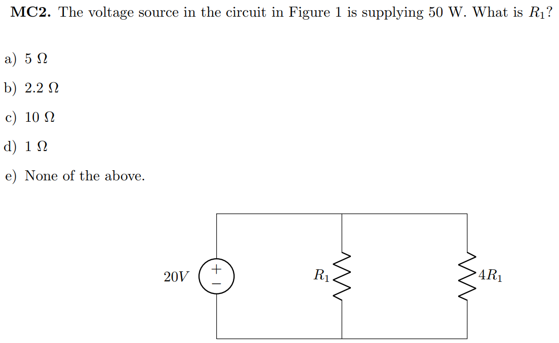 Solved MC2. The voltage source in the circuit in Figure 1 is | Chegg.com