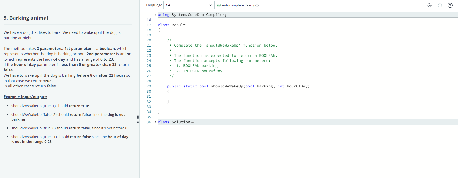 Solved Language C# Autocomplete Ready O 5. Barking animal We | Chegg.com