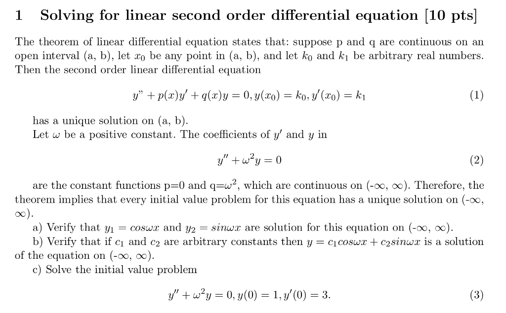 Solved 1 Solving for linear second order differential | Chegg.com
