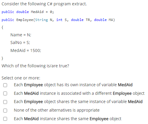 Solved Consider the following C# program extract. public | Chegg.com