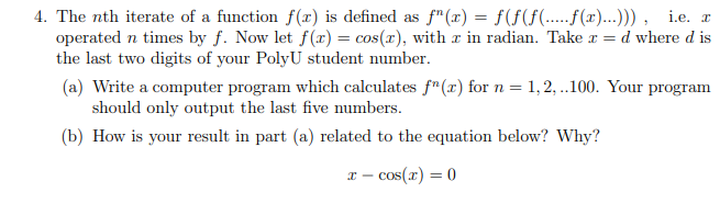 Solved 4. The nth iterate of a function f(x) is defined as | Chegg.com