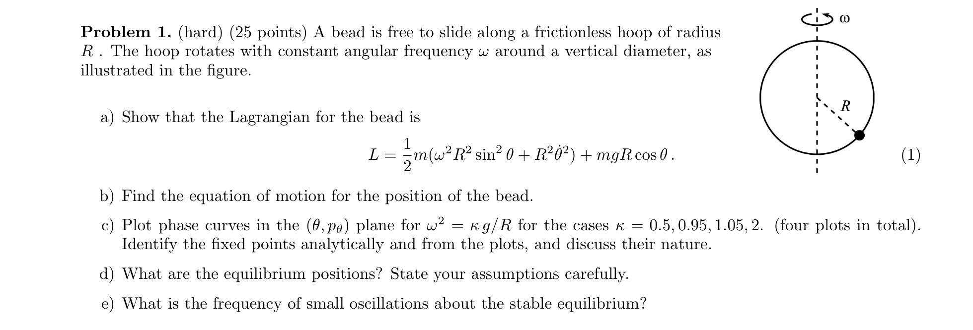 Solved Problem 1. (hard) (25 points) A bead is free to slide | Chegg.com