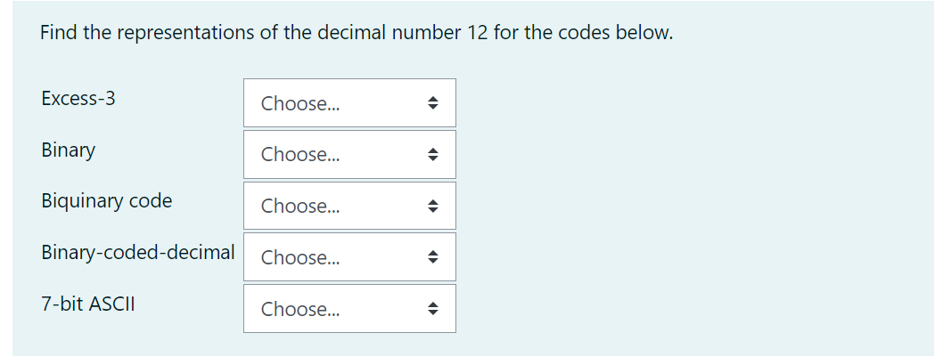 Solved Find the representations of the decimal number 12 for | Chegg.com