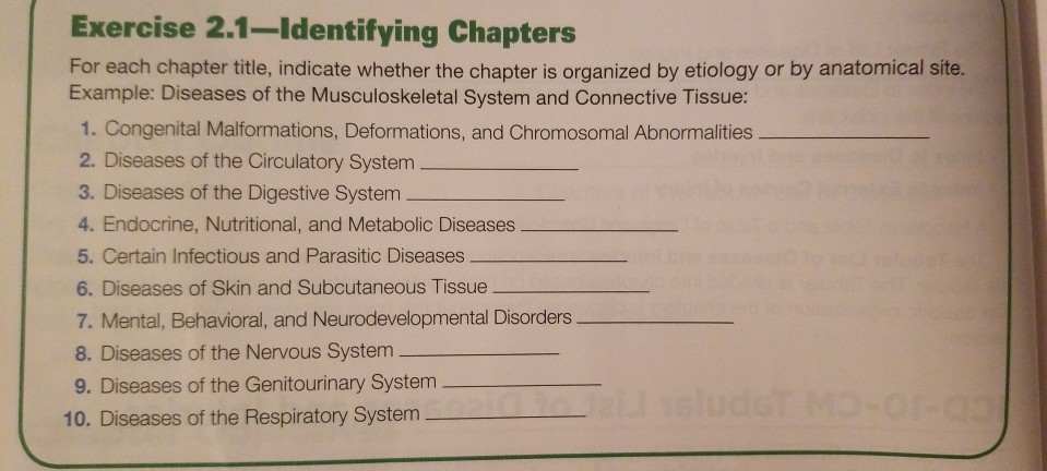 Exercise 2.1-Identifying Chapters For each chapter | Chegg.com