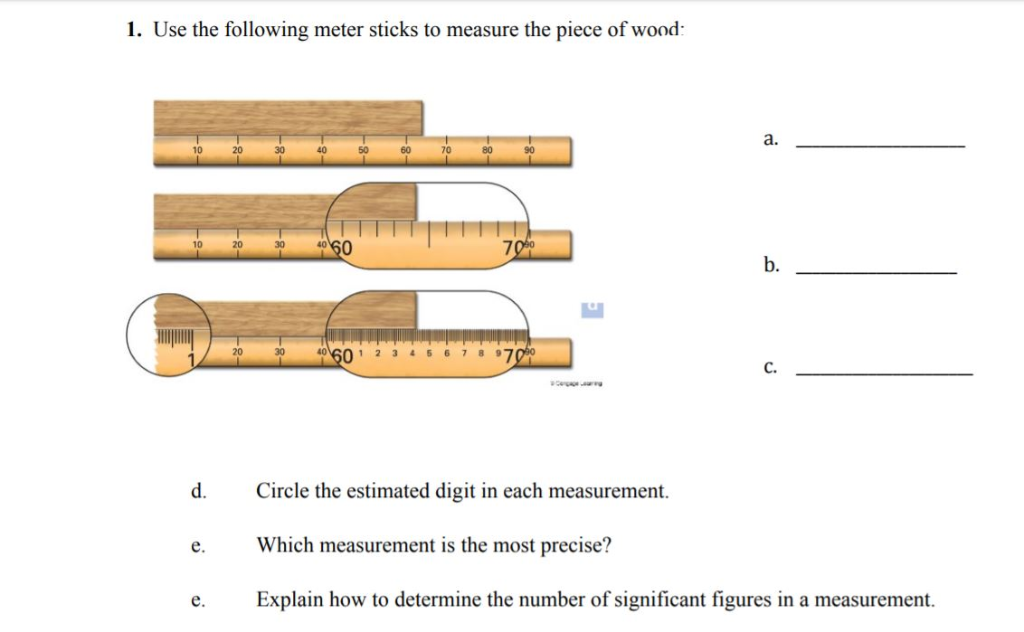 Solved 1. Use the following meter sticks to measure the | Chegg.com