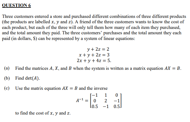 Solved Three customers entered a store and purchased | Chegg.com