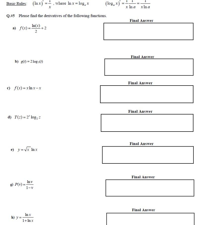 Solved Basic Rules: (lnx)′=x1, where | Chegg.com