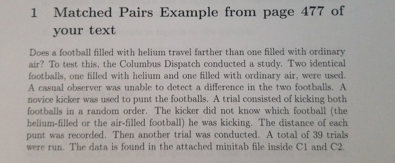 Solved Matched Pairs Example from page 477 of 1 your text | Chegg.com
