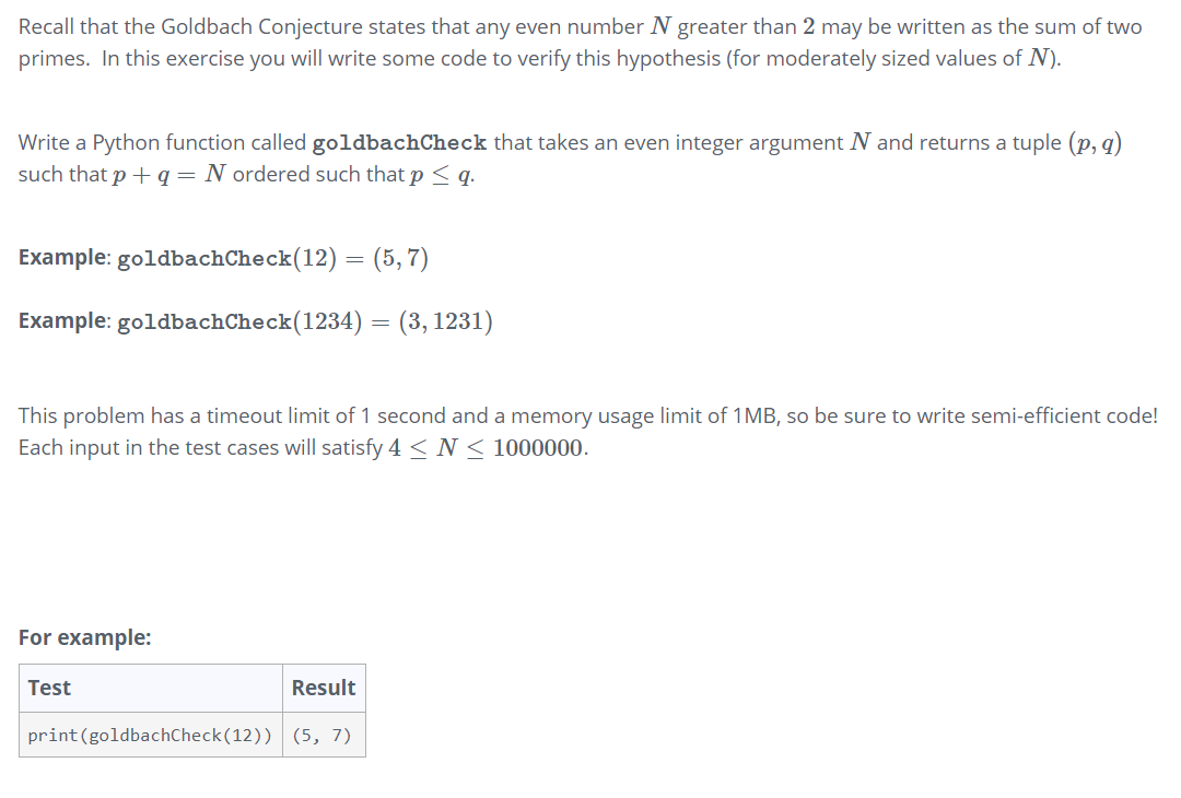 Solved Recall that the Goldbach Conjecture states that any | Chegg.com