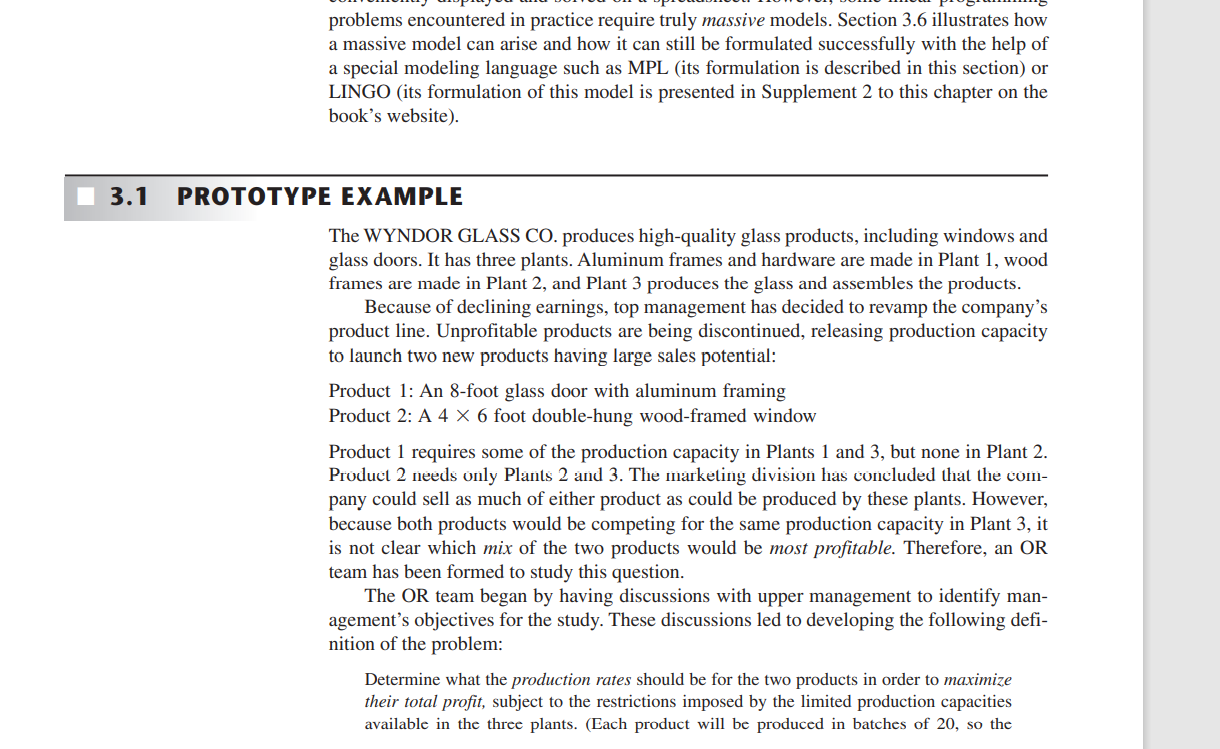 Solve the Prototype Example (Wyndor Glass Co.) by the | Chegg.com
