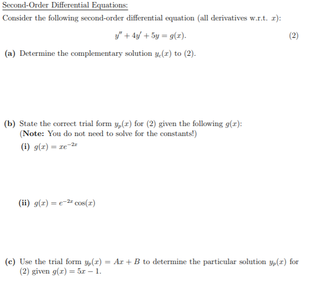 Solved Second-Order Differential Equations: Consider the | Chegg.com