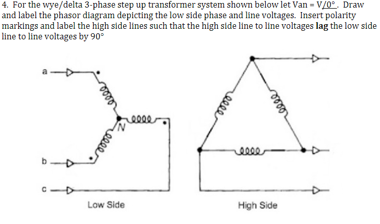 Solved 4. For the wye/delta 3-phase step up transformer | Chegg.com