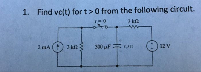 Solved 1. Find vc(t) for t> 0 from the following circuit. . | Chegg.com