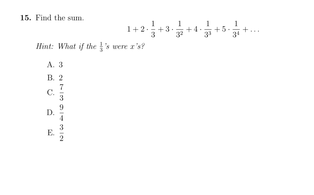 Solved 15. Find the sum. 1+2:5 +3.25 +4.55 +5.50 +... 3 32 | Chegg.com