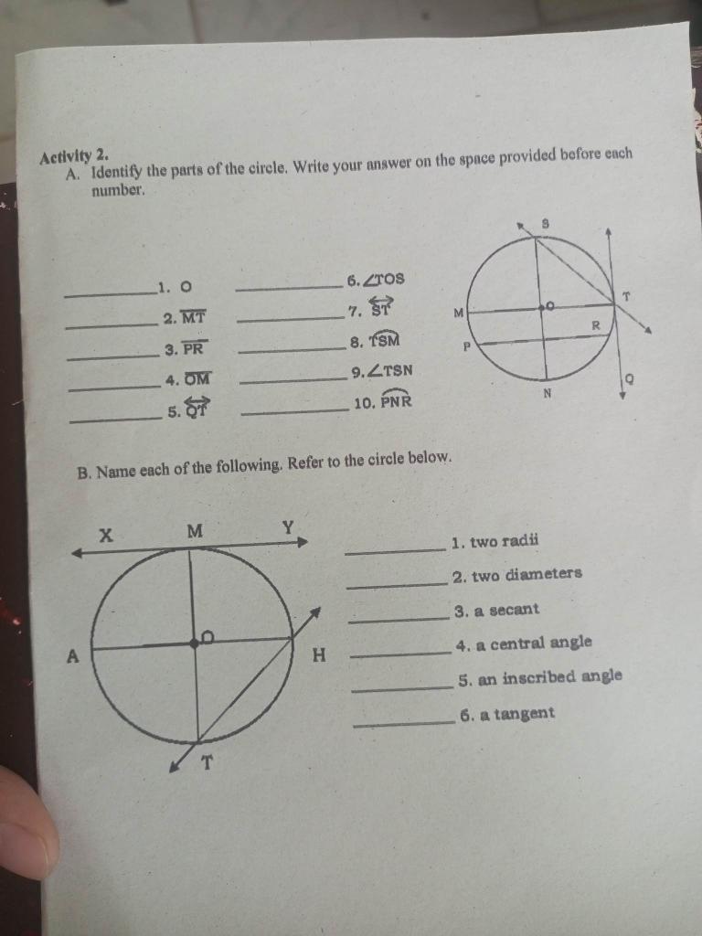 Solved A. Identify the parts of the circle. Write your | Chegg.com
